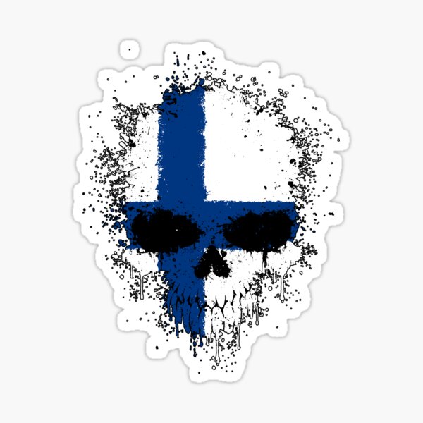 "Chaotic Finnish Flag Splatter Skull" Sticker by JeffBartels | Redbubble