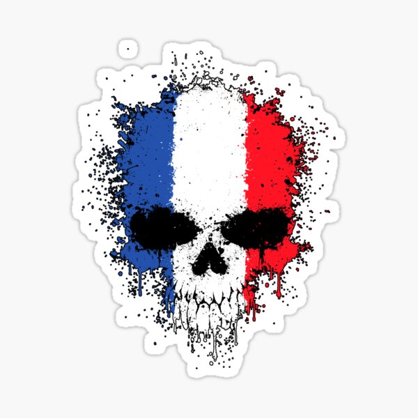 "Chaotic French Flag Splatter Skull" Sticker by JeffBartels | Redbubble