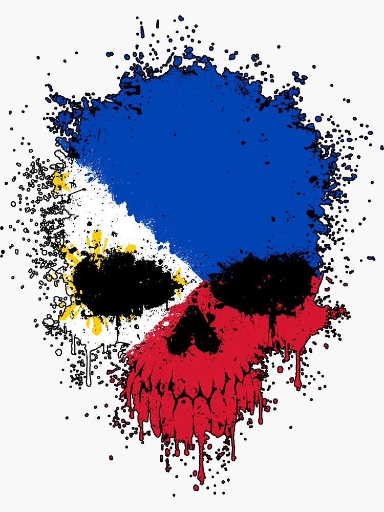 "Chaotic Filipino Flag Splatter Skull" Sticker by JeffBartels | Redbubble