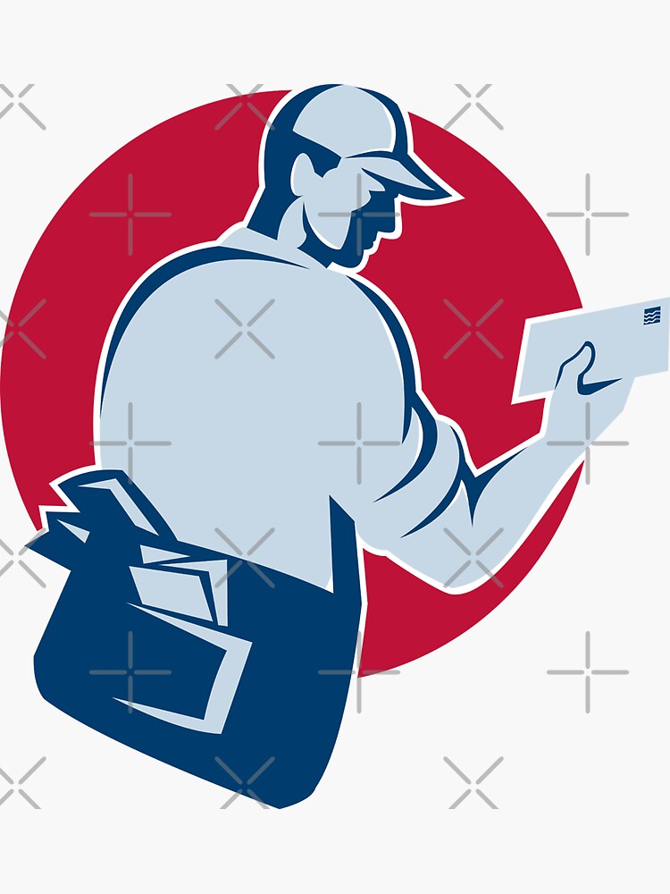 "mailman postman deliver mail envelope retro" Sticker for Sale by ...