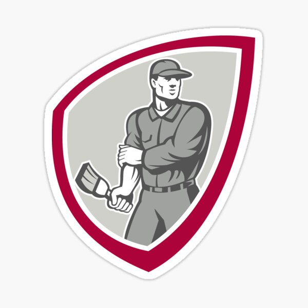 "House Painter Holding Paintbrush Shield" Sticker by patrimonio | Redbubble