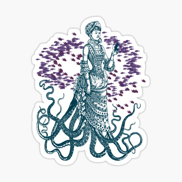 "Octopus Lady Holding a Dancing Mouse" Sticker for Sale by KaliBlack ...