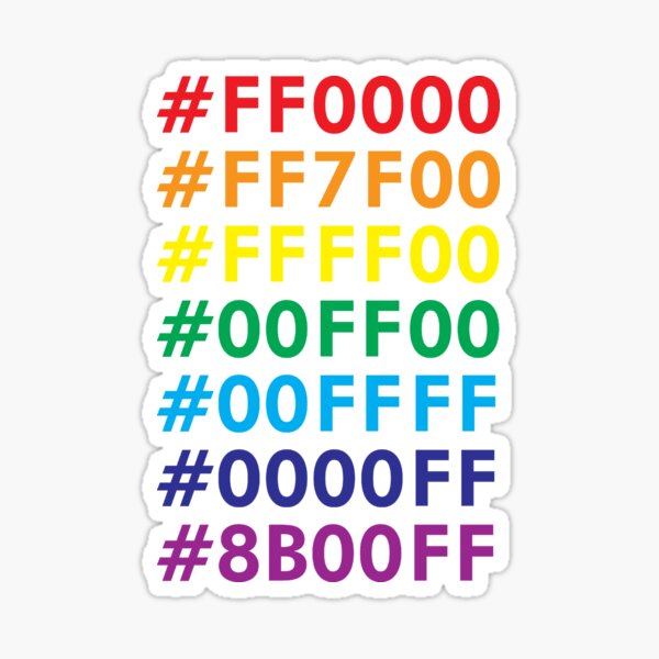 "Rainbow HTML color codes" Sticker for Sale by emilegraphics | Redbubble