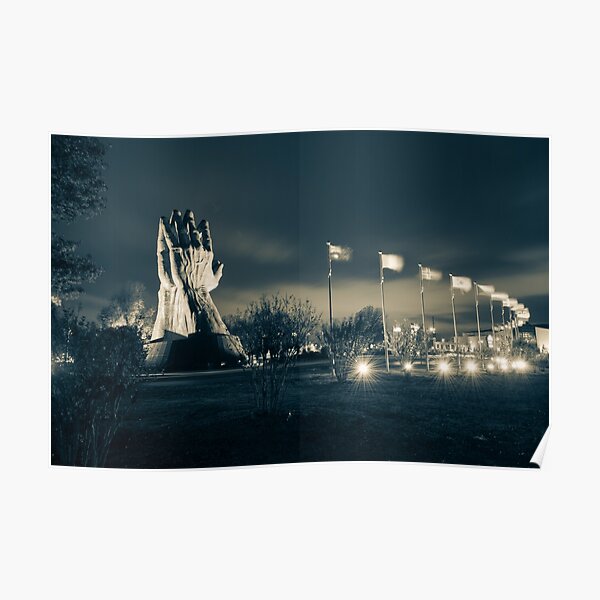 "Tulsa ORU Praying Hands and Avenue of Flags - Sepia " Poster for Sale ...