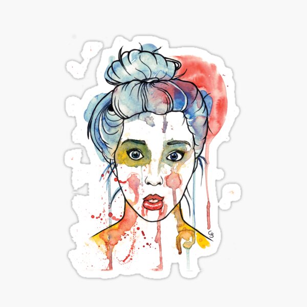 "watercolour girl front bun" Sticker by chrisstokes | Redbubble