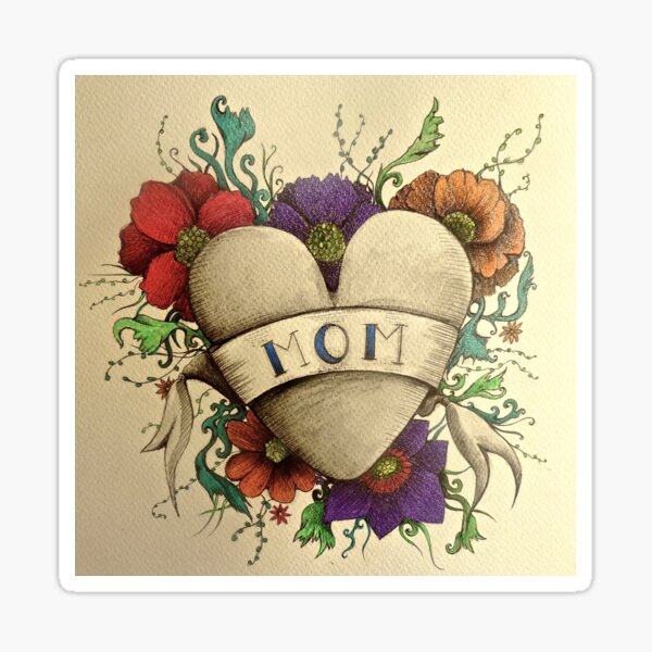 "mom mum vintage heart tattoo " Sticker for Sale by melaniedann | Redbubble