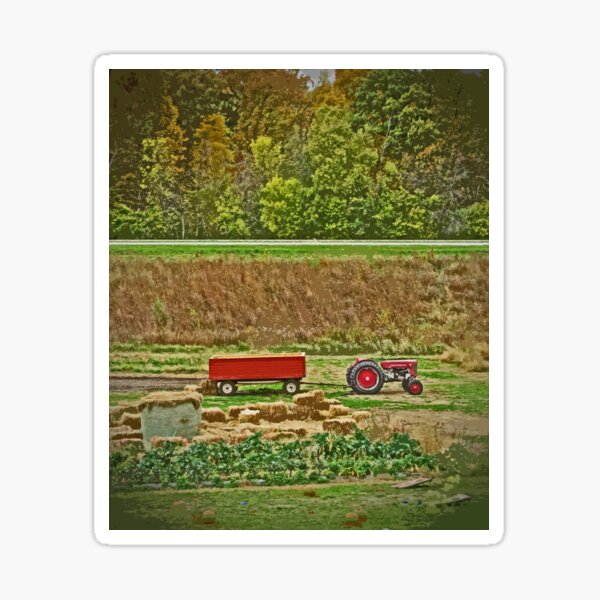 "Old Classic Red Tractor and Wagon Trailer on Farm During Harvest ...