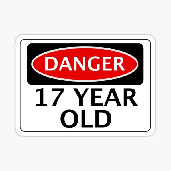 "DANGER 17 YEAR OLD, FAKE FUNNY BIRTHDAY SAFETY SIGN" Sticker for Sale ...