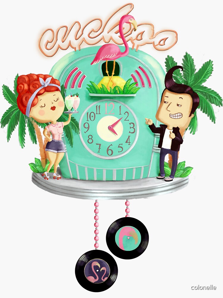 "Rock 'n' Roll Cuckoo Clock" Sticker by colonelle | Redbubble