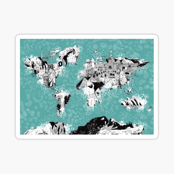 "World Map landmarks" Sticker for Sale by BekimART | Redbubble