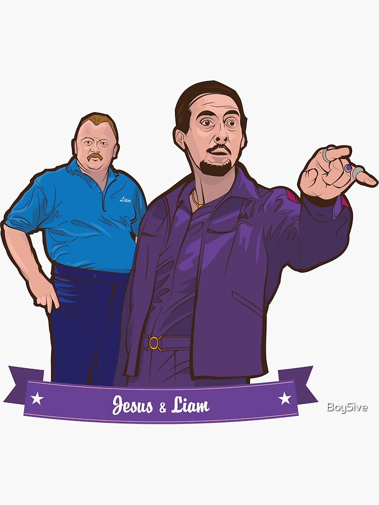 "Lebowski's Jesus & Liam" Sticker for Sale by Boy5ive | Redbubble