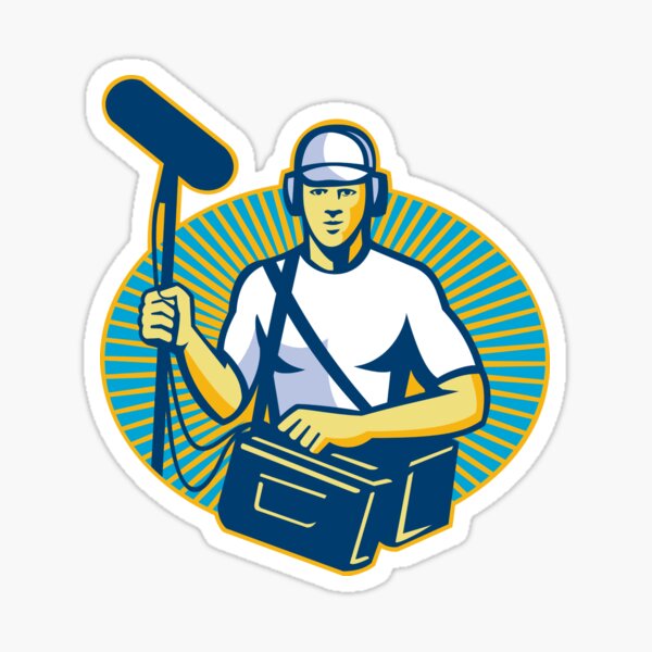 "soundman worker with microphone retro" Sticker for Sale by ...