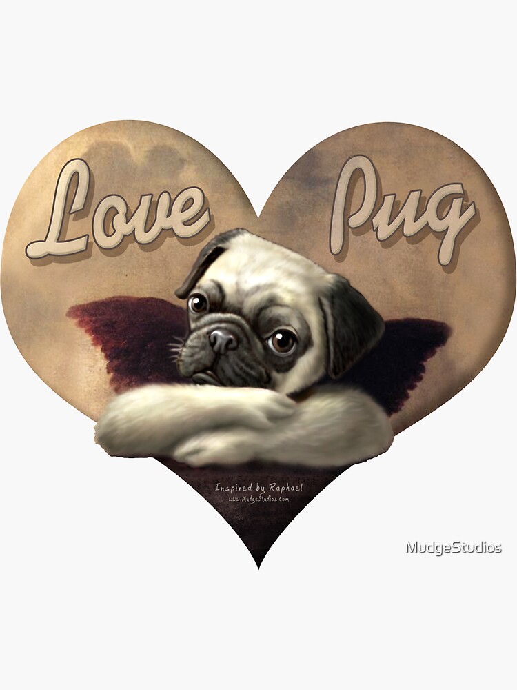"Winged Love Pug Cherub" Sticker for Sale by MudgeStudios | Redbubble