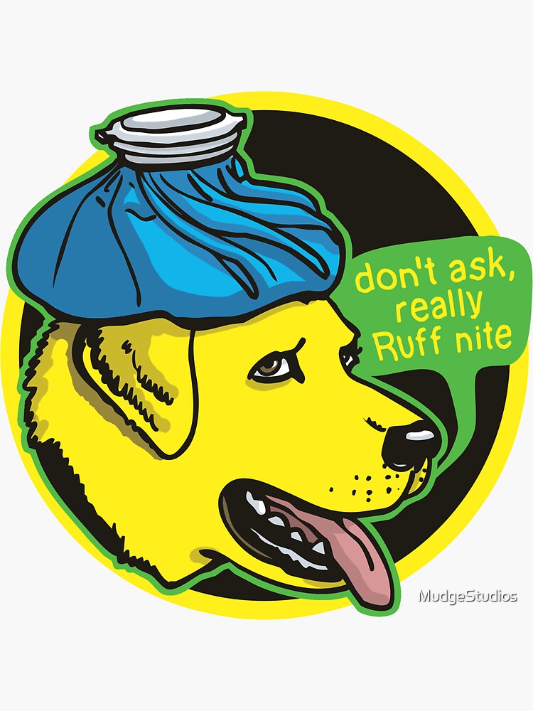 "Yellow Lab Ruff Night" Sticker for Sale by MudgeStudios | Redbubble