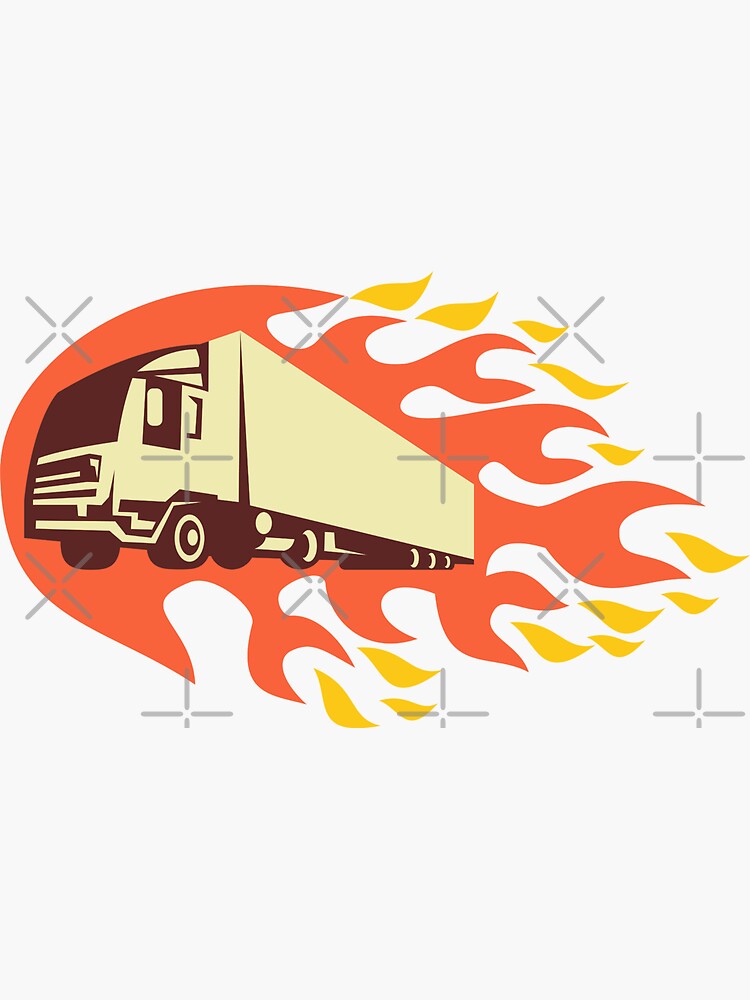 "Container Truck and Trailer Flames Retro" Sticker for Sale by ...