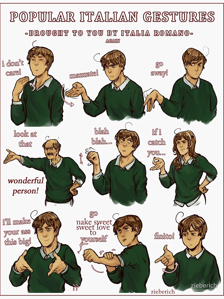 "Popular Italian Gestures brought to you by Italia Romano" Sticker for ...