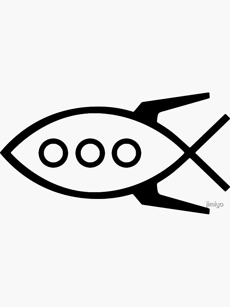 "Rocket Jesus Fish BLACK" Sticker by jimiyo | Redbubble