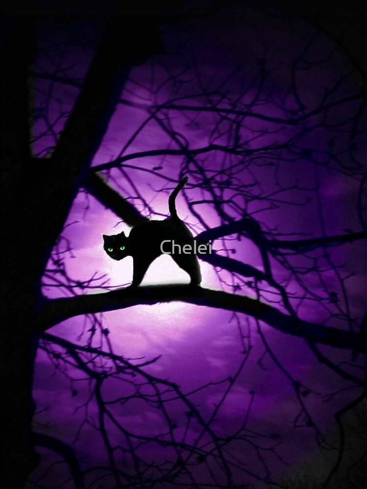 "Purple Halloween Kitty" Sticker for Sale by Chelei | Redbubble