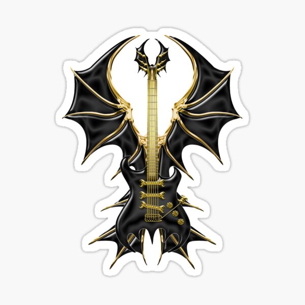 "Gothic Black Guitar Bat Wings" Sticker for Sale by Bluesax | Redbubble