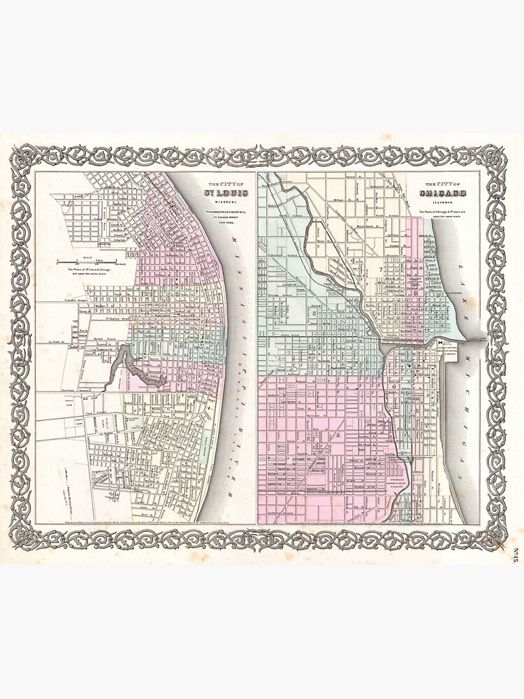 "Vintage Map of Chicago and St. Louis (1855) " Sticker for Sale by ...