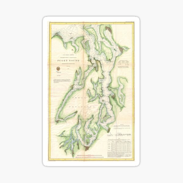 "Vintage Map of The Puget Sound (1867)" Sticker for Sale by ...
