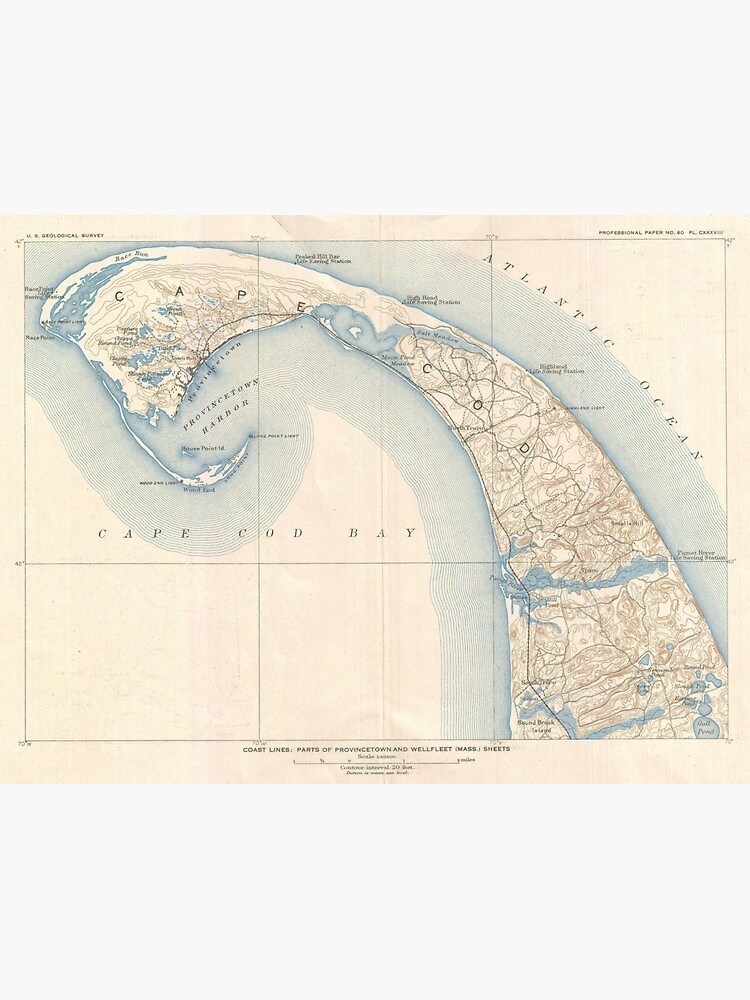 "Vintage Map of Lower Cape Cod" Sticker for Sale by BravuraMedia ...