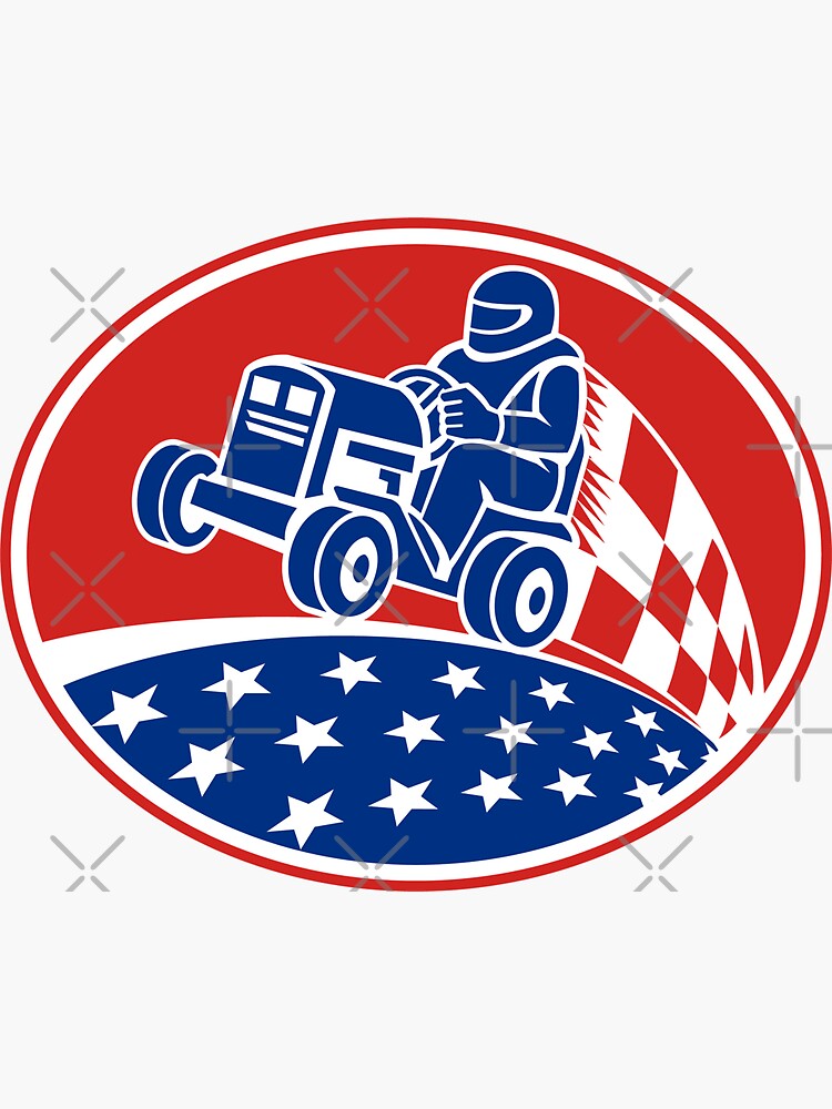 "Ride On Lawn Mower Racing Retro" Sticker for Sale by patrimonio ...