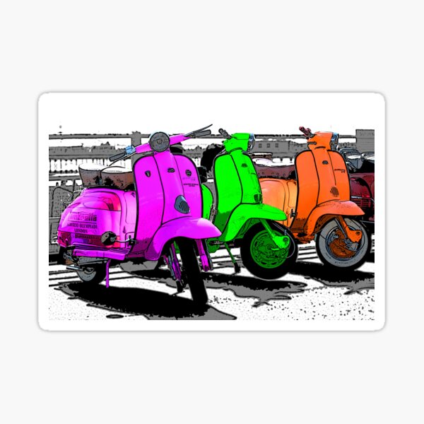 "Mod scooters in colour cartoon" Sticker for Sale by grantspics | Redbubble