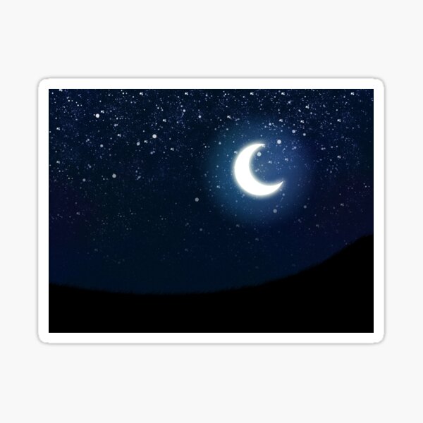 "Illustration of night sky with stars and crescent moon" Sticker for ...