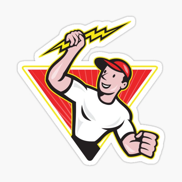 "Electrician Construction Worker Cartoon " Sticker for Sale by ...
