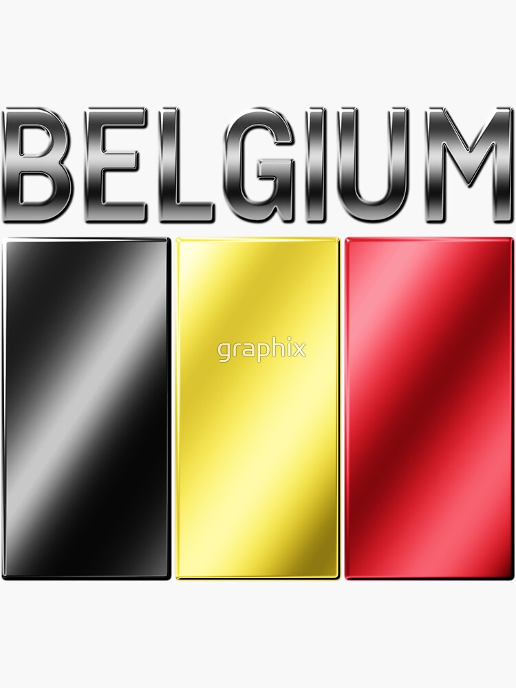 "Belgium - Belgian Flag & Text - Metallic" Sticker for Sale by graphix ...