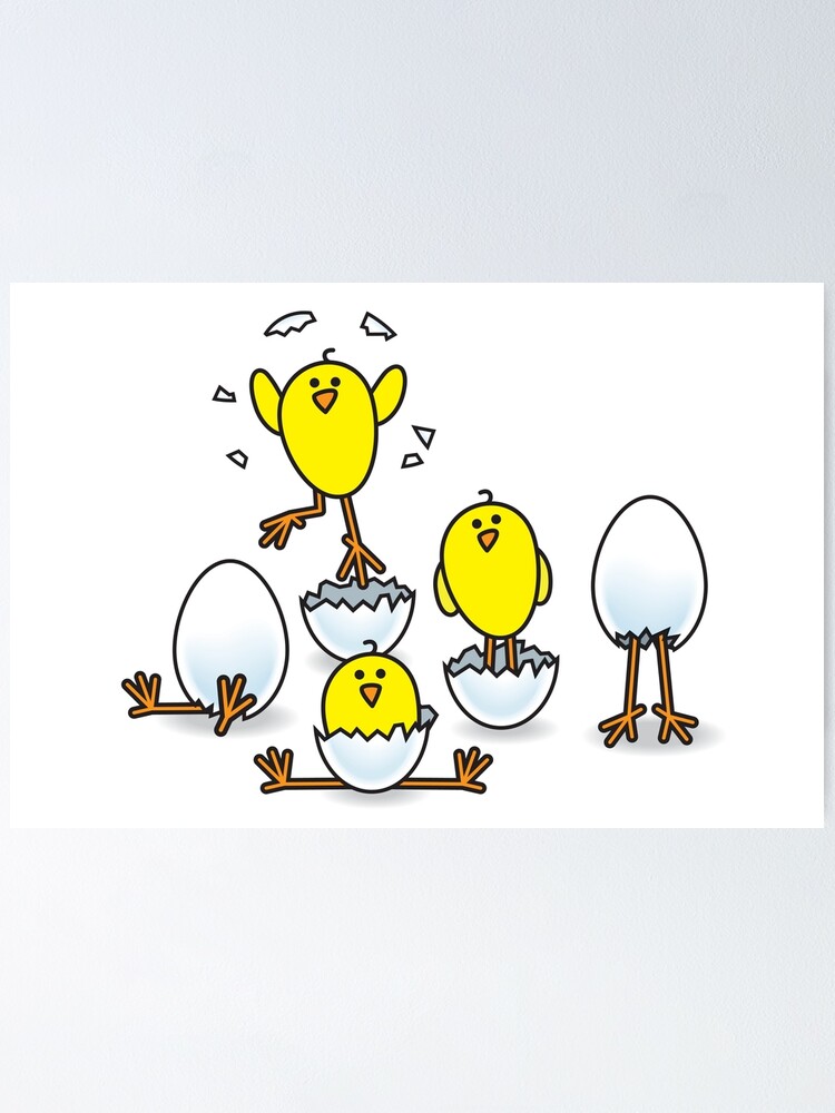 "Five Yellow Spring Chicks Hatching from White Eggs" Poster for Sale by ...
