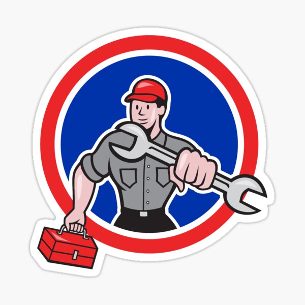 "Mechanic Holding Spanner Toolbox Circle" Sticker for Sale by ...
