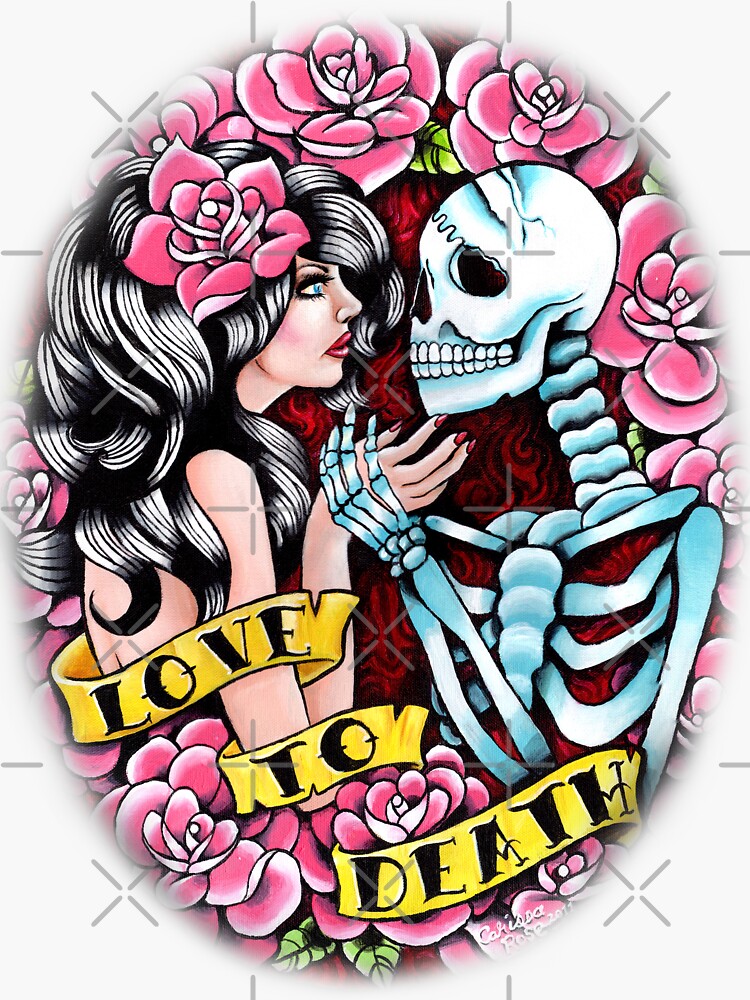 Love To Death Tattoo Flash Sticker By Misscarissarose Redbubble