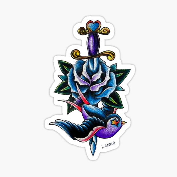 "Heart Dagger Rose Swallow" Sticker for Sale by Aarron Laidig | Redbubble