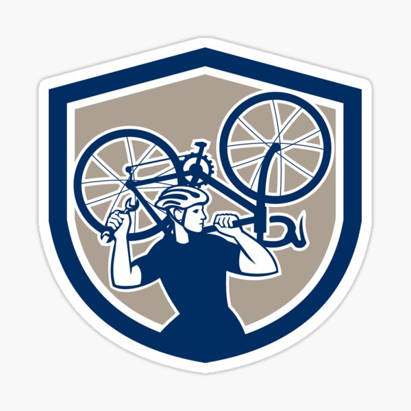 "Bicycle Mechanic Carry Bike Shield Retro" Sticker for Sale by ...
