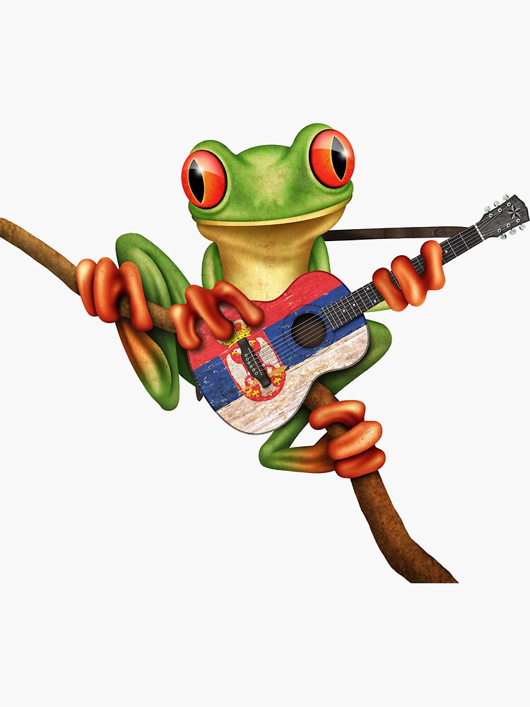 "Tree Frog Playing Serbian Flag Guitar" Sticker for Sale by JeffBartels ...