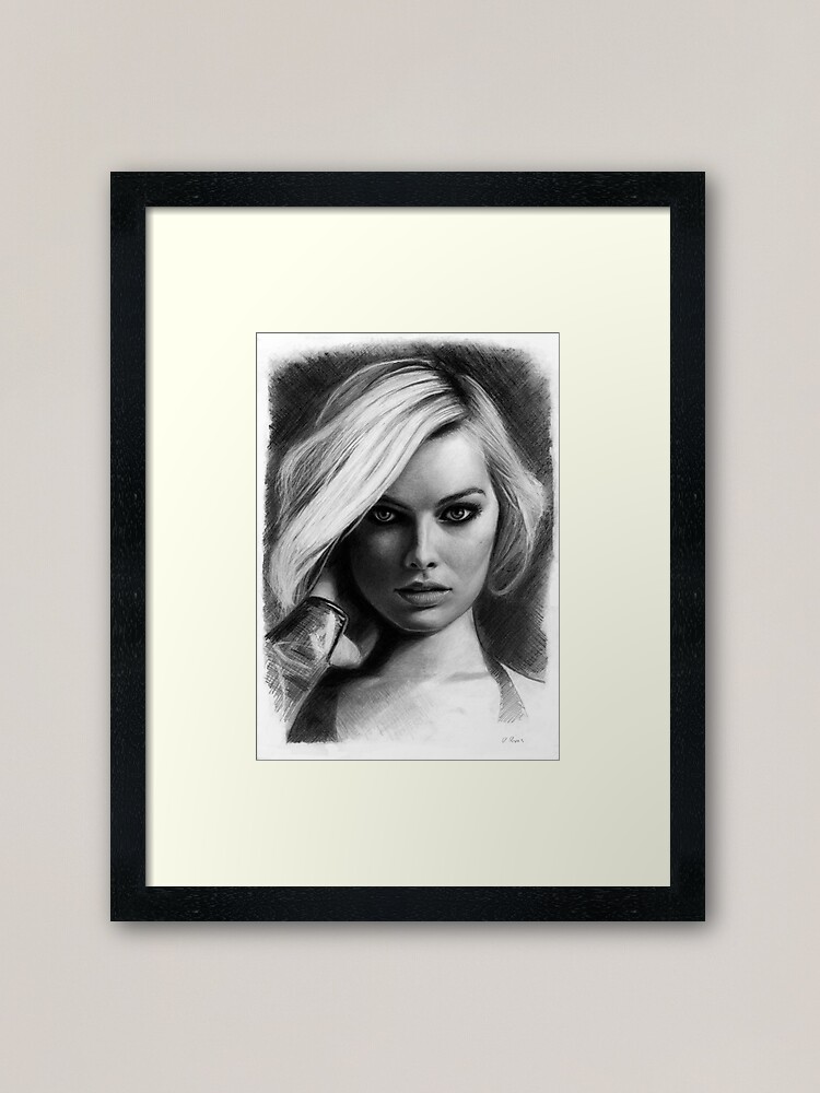 "Margot Robbie Pencil Sketch" Framed Art Print for Sale by daverives ...