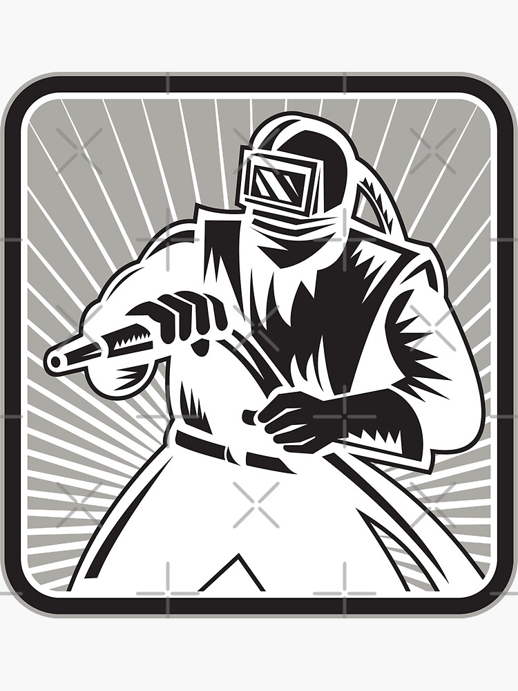 "Sandblaster Sand Blaster Woodcut Retro" Sticker by patrimonio | Redbubble