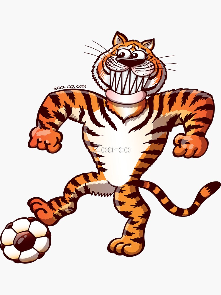 "Tiger Stepping on a Soccer Ball and Preparing a Free Kick" Sticker for ...