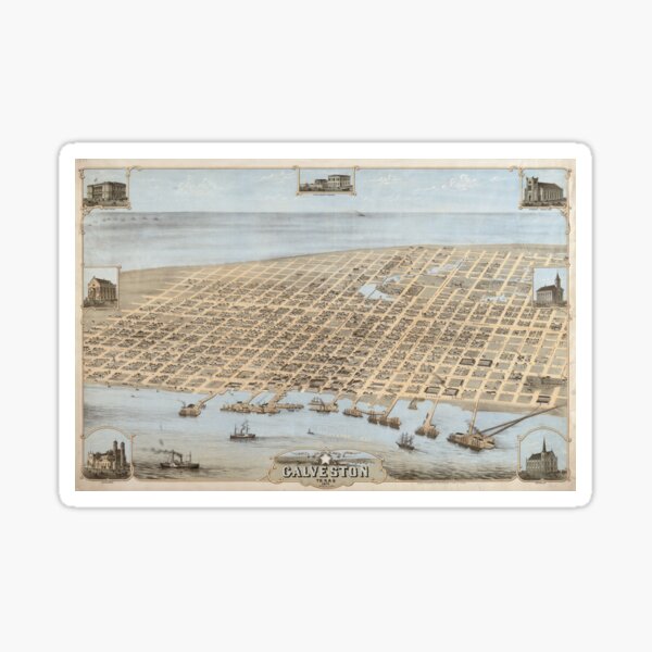 "Vintage Pictorial Map of Galveston (1871)" Sticker for Sale by ...