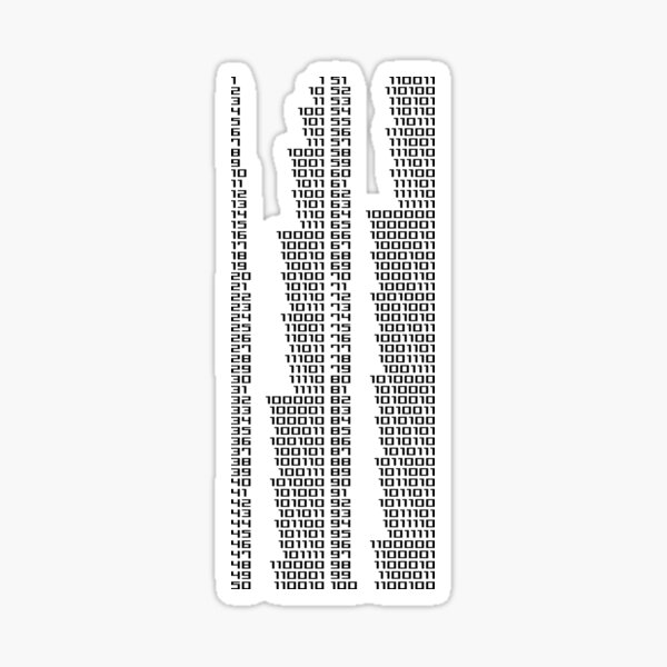 "binary numbers 1 to 100" Sticker for Sale by FrontierMM | Redbubble