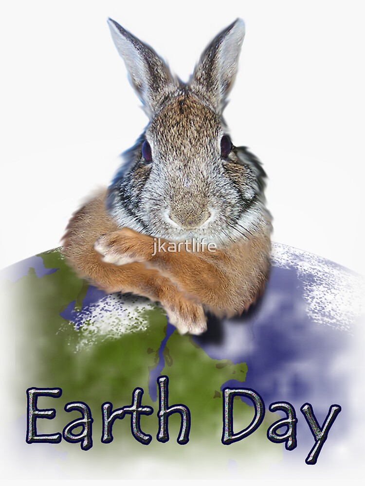 "Earth Day Bunny Rabbit" Sticker for Sale by jkartlife | Redbubble