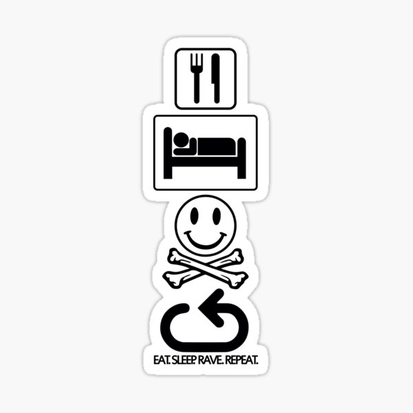 "Eat. Sleep. Rave. Repeat. - Symbols" Sticker for Sale by danspy1994 ...