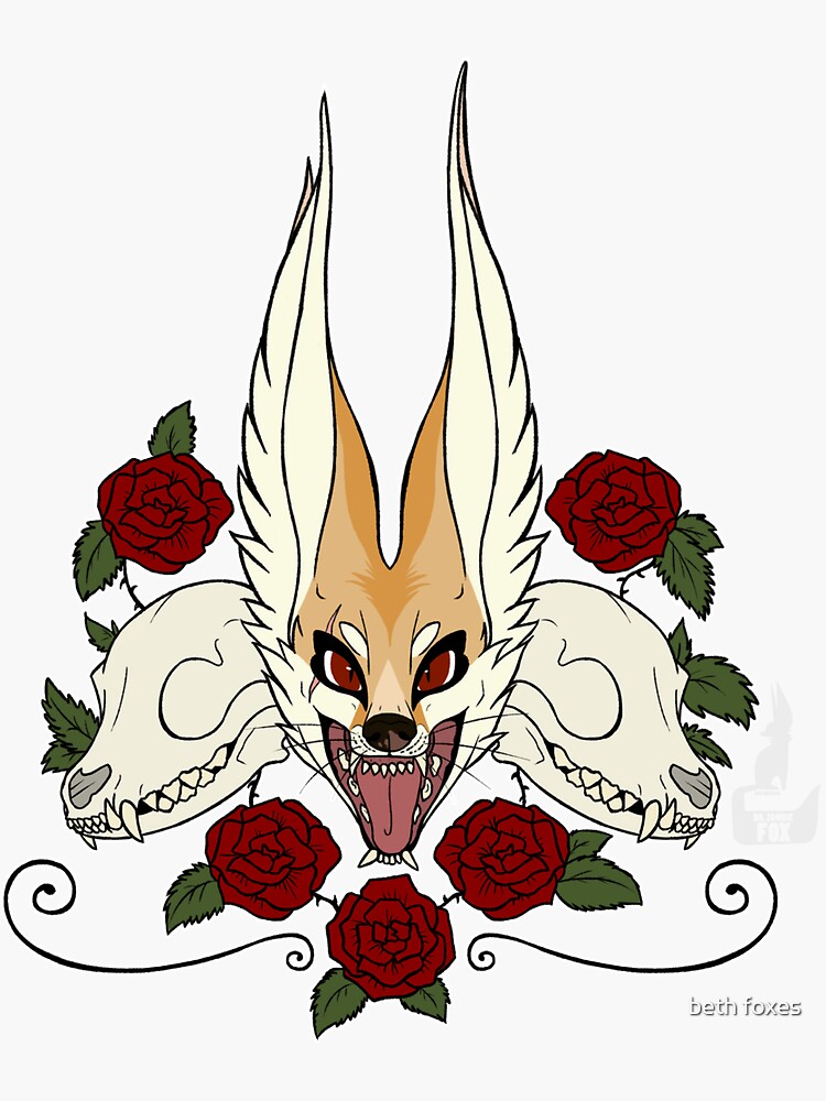 "Fennec Skulls and Roses" Sticker for Sale by DrZombieFox | Redbubble