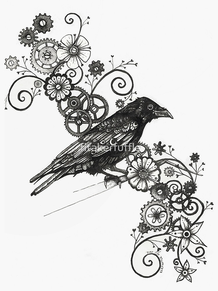 "Clockwork Crow" Sticker for Sale by fitakerfuffle | Redbubble