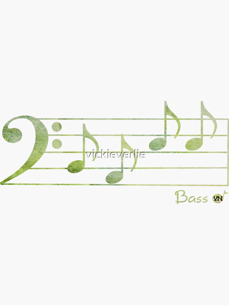 "BASS Words in Music - Green - a V-Note Creation" Sticker by ...