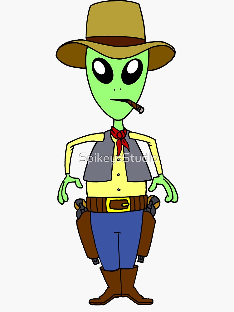 "Alien Cowboy" Sticker by SpikeysStudio | Redbubble