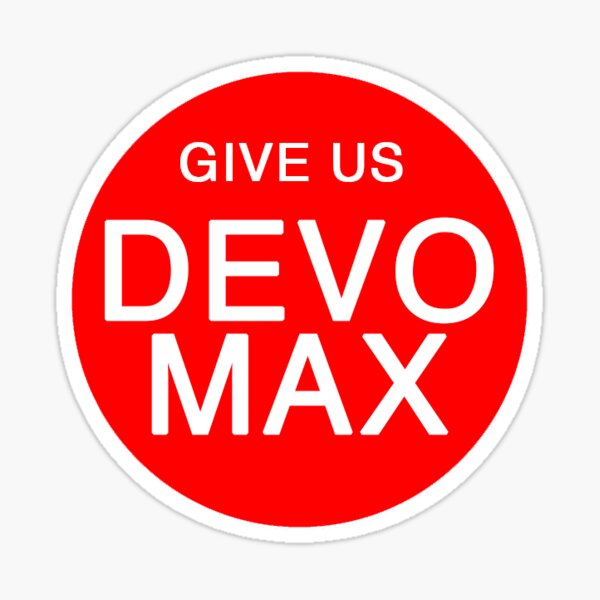 "Give Us Devo Max Red Sticker" Sticker by xfifix | Redbubble