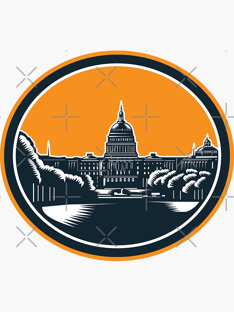 "United States Capitol Building Woodcut Retro" Sticker by patrimonio ...